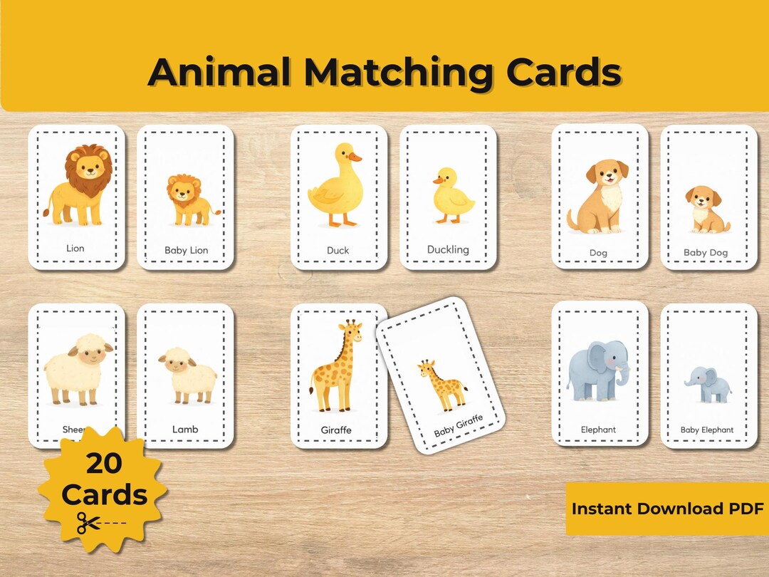 Animal Matching Cards Printable, Montessori Toddler Matching Game ...