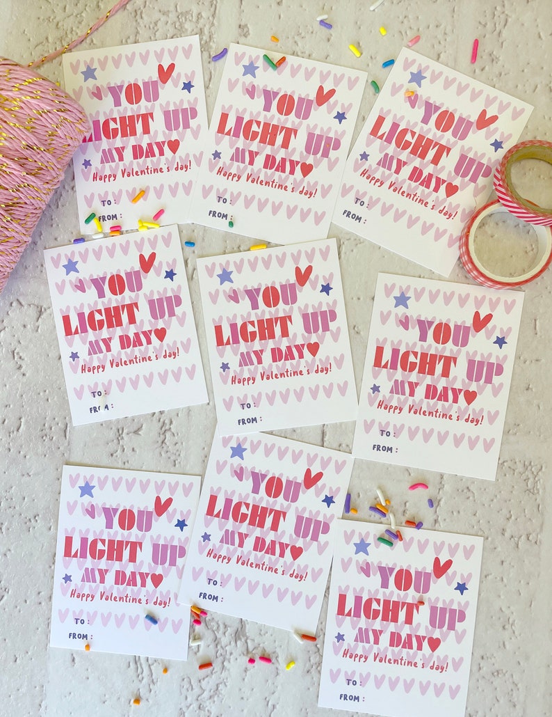 You Light up My Day, Valentine for Glow Stick, Kids Non-candy Ideas ...