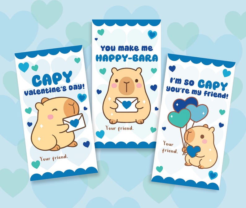 Capybara Valentine's Day Cards, Kids Classroom Gift (digital Download ...