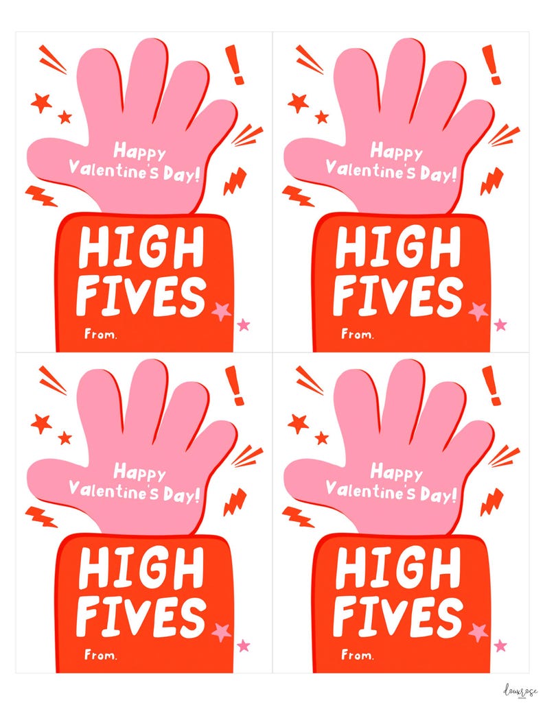High Five Valentine Printable: Kids Non-candy Gift (digital Download ...