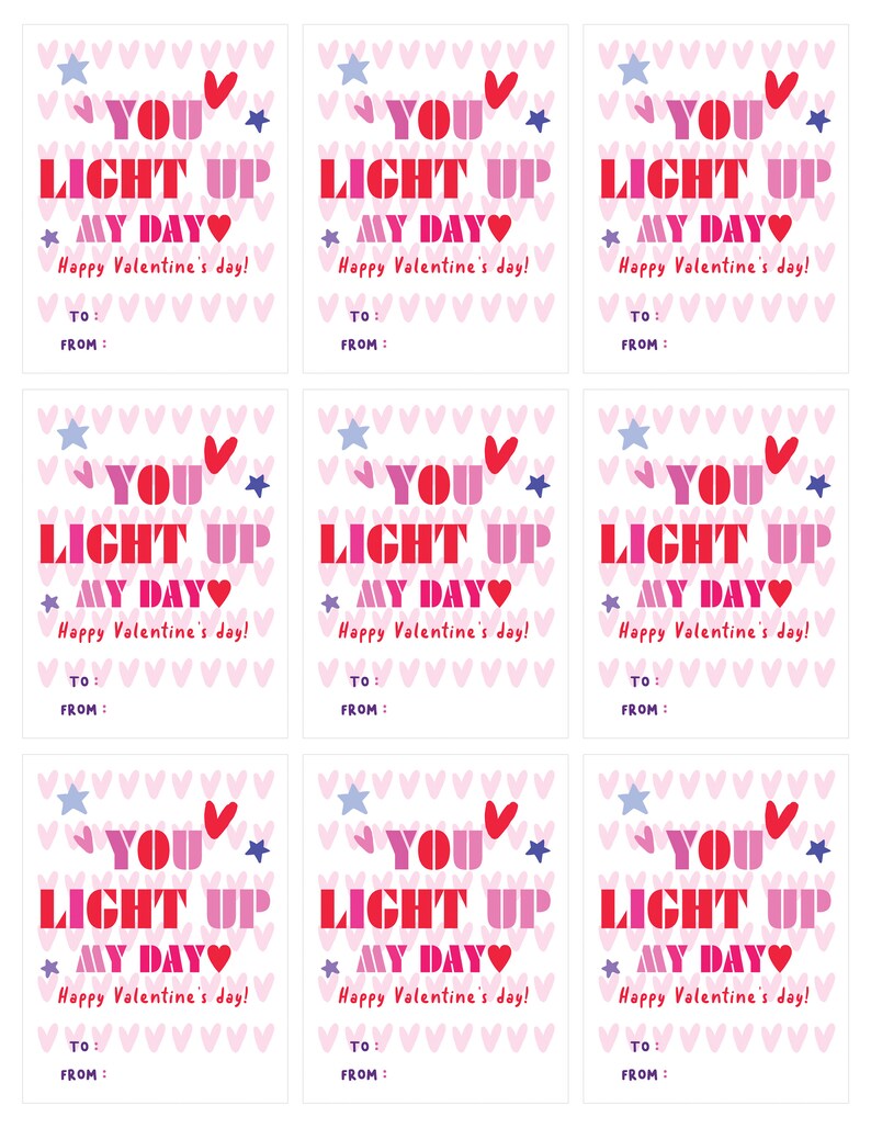 You Light up My Day, Valentine for Glow Stick, Kids Non-candy Ideas ...
