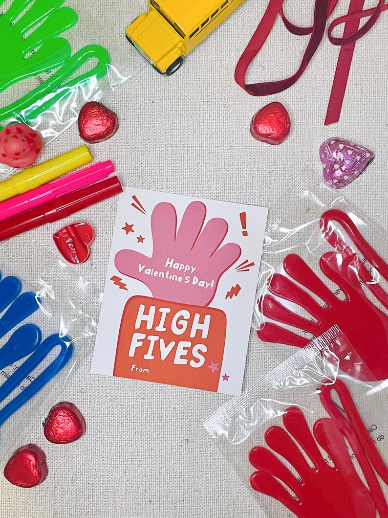 High Five Valentine, Sticky Hand Valentine,kids Valentine Printable ...