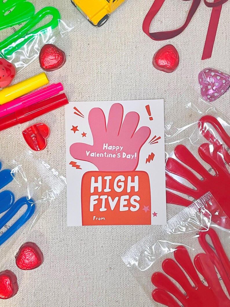 High Five Valentine, Sticky Hand Valentine,kids Valentine Printable ...