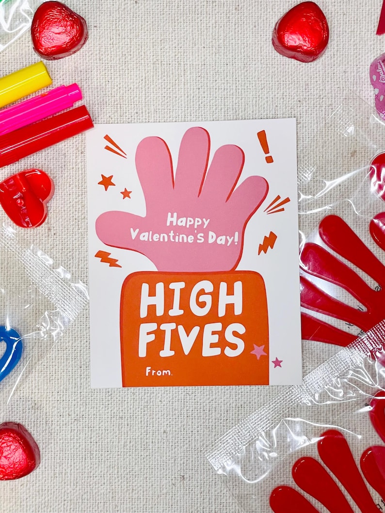 High Five Valentine, Sticky Hand Valentine,kids Valentine Printable ...