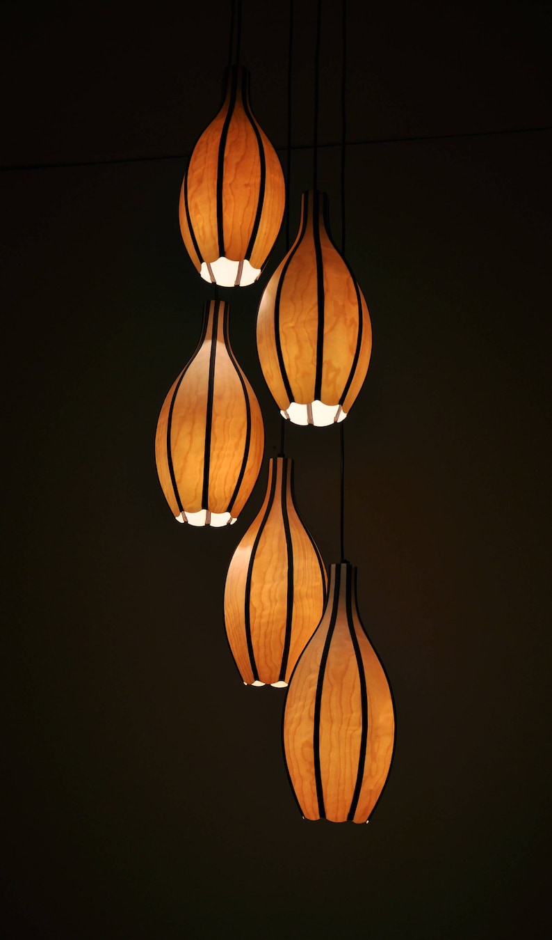 Rustic Home Decor, Set of Hanging Lamps, Wood Veneer Hanging Lamp, Wood ...