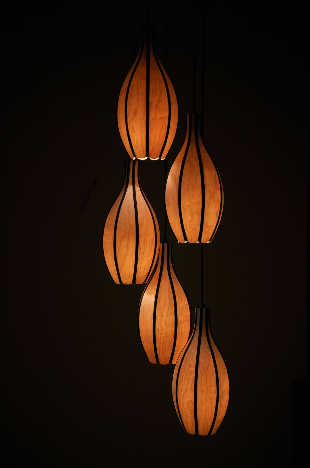 Rustic Home Decor, Set of Hanging Lamps, Wood Veneer Hanging Lamp, Wood ...