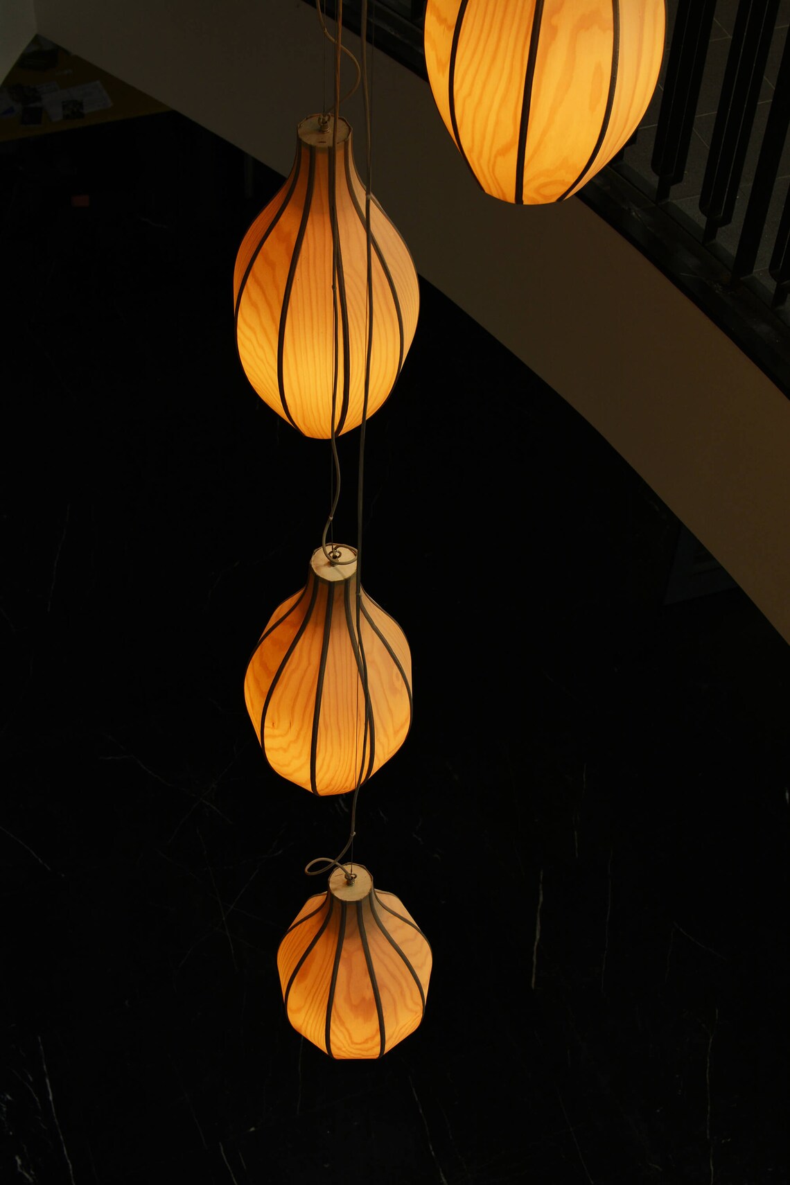 Artistic Wood Veneer Pendant Lamp Hanging Light Fixtures Set - Etsy