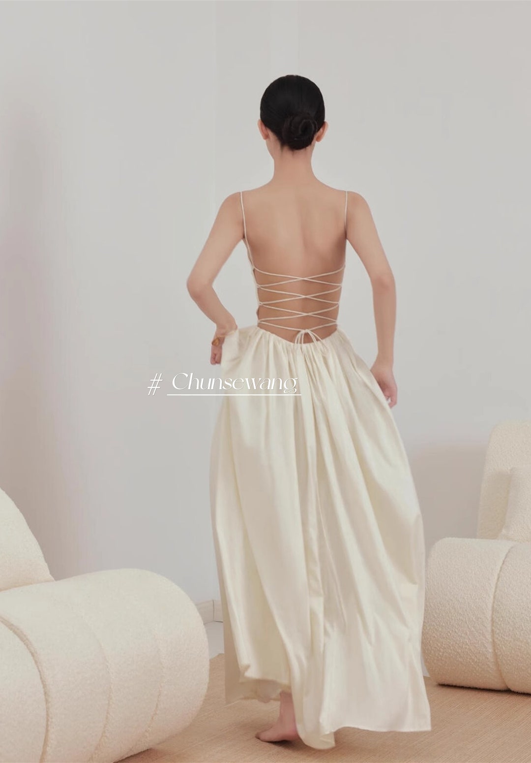 Linen Dress With Open Back Crossed Back Dress Openback Linen Dress ...