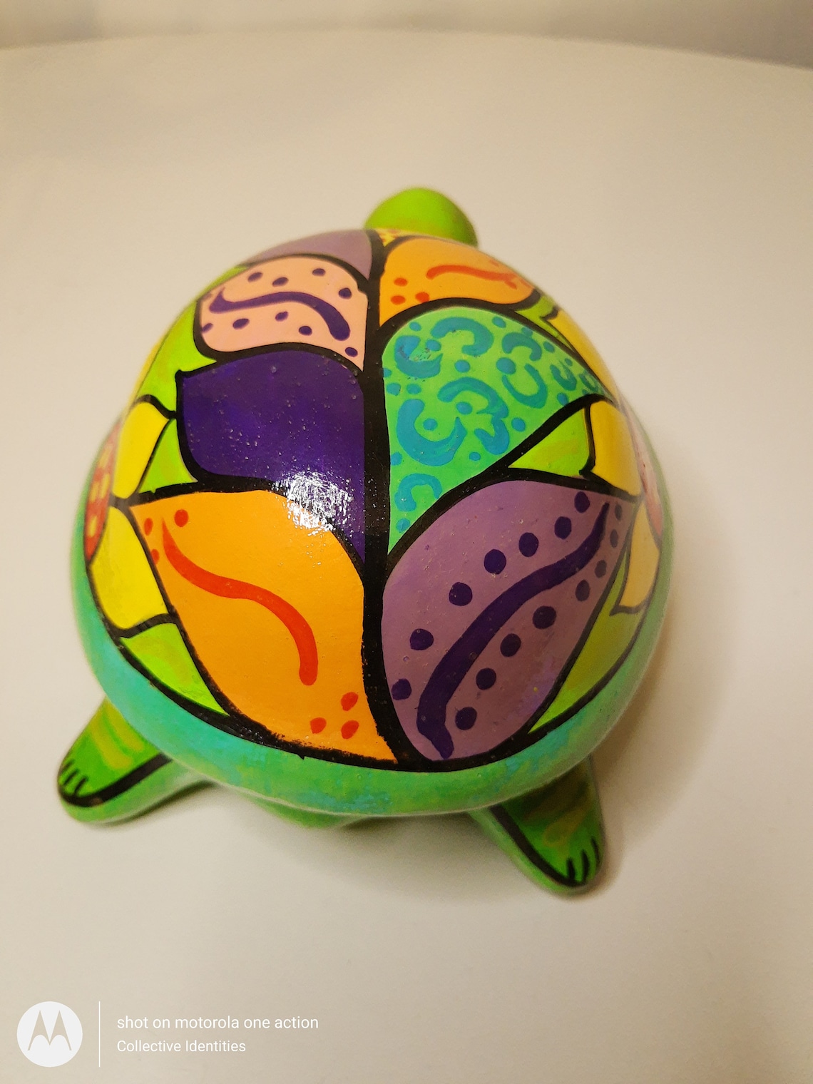 Hand painted folk art ceramic turtle with removable shell for | Etsy