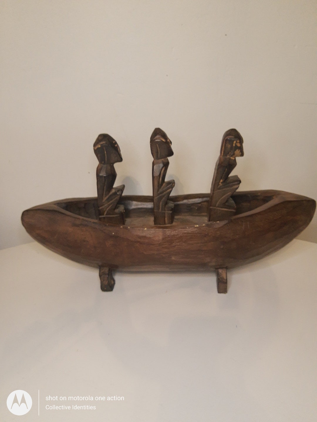 Tribal Big Wooden Hand Carved Boat With 3 Passengers Figurine. - Etsy