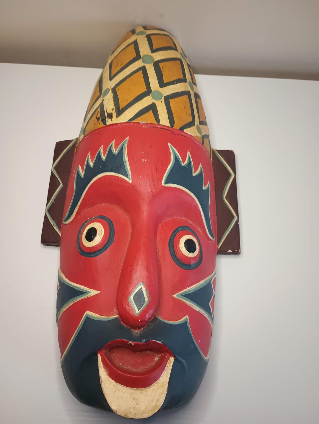 Authentic Large Mid Century Hand Carved Wooden Sri Lanka Wall Mask.16.5 ...