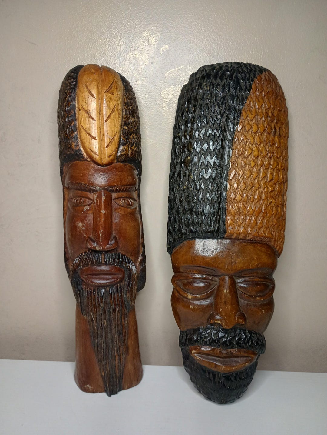 2 Hand Carved Wooden Jamaican Mask and Bust of Man.15" X 5" 14" X 3" - Etsy