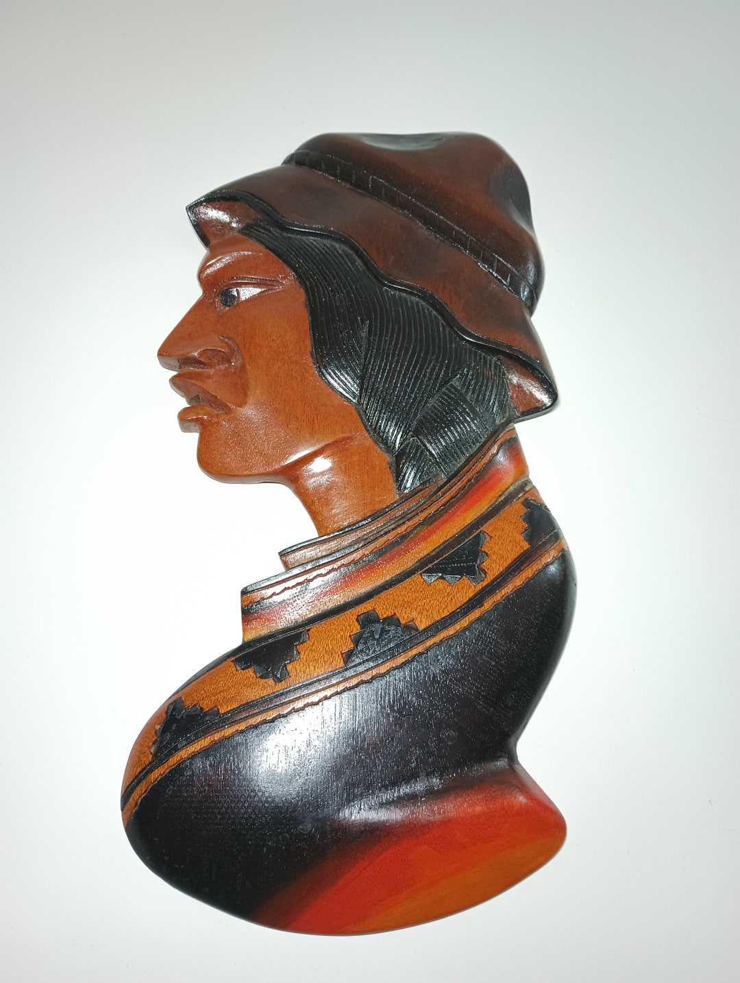 Vintage Art Deco 1960's Peru Wood Sculpture Peruvian Art Face Profile ...