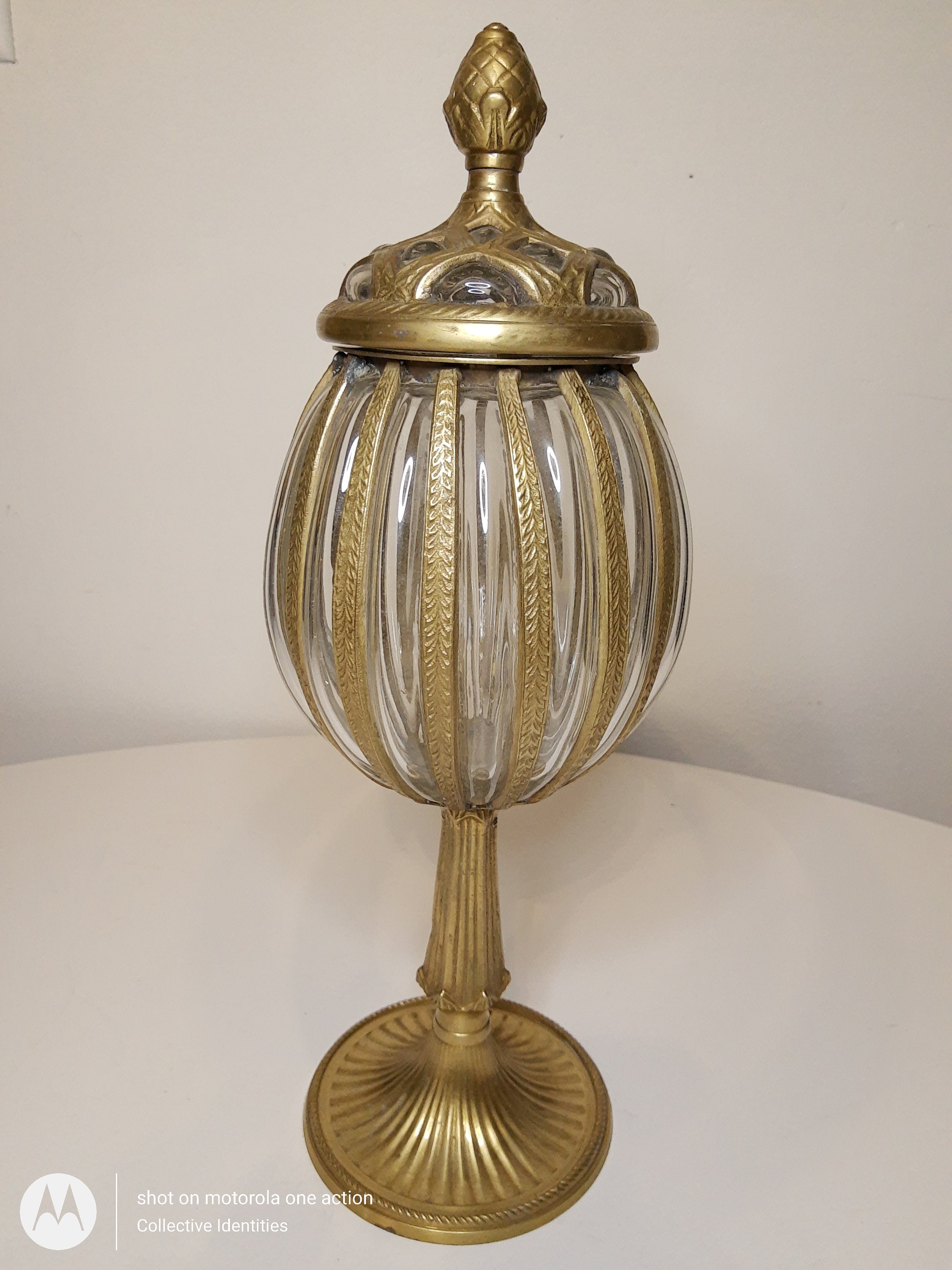 Brass And Glass Oval Apothecary Jar With Lid On Pedestal Etsy