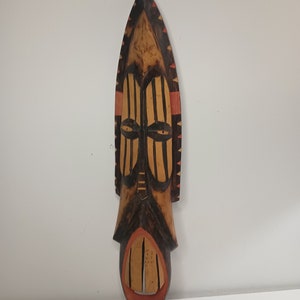 Vintage Hand Carved Wooden Wall Mask. 18" X 3.5" - Etsy