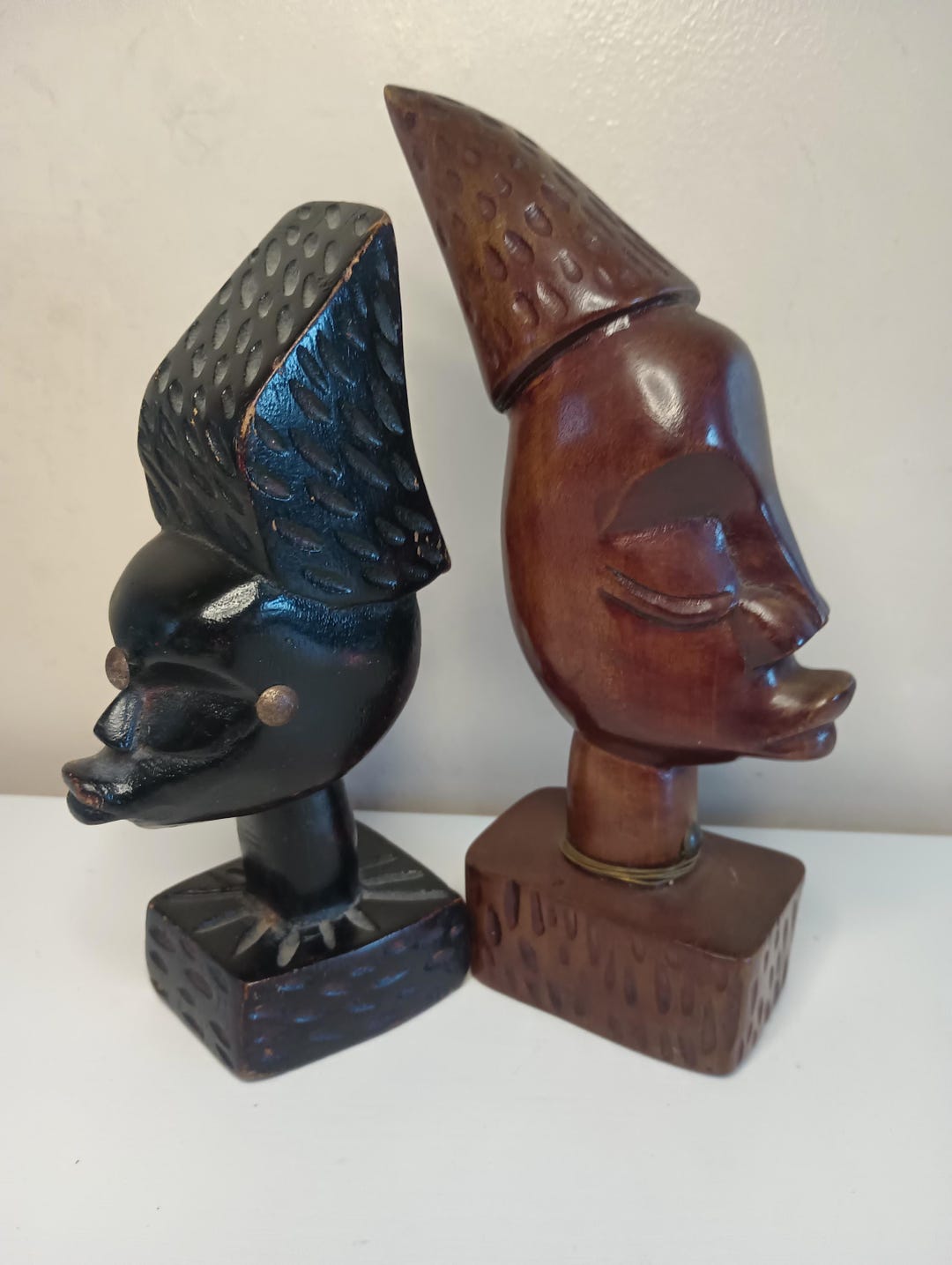 2 Hand Carved Wooden African Statues.2.5" X 7" 2" X 6.5" - Etsy