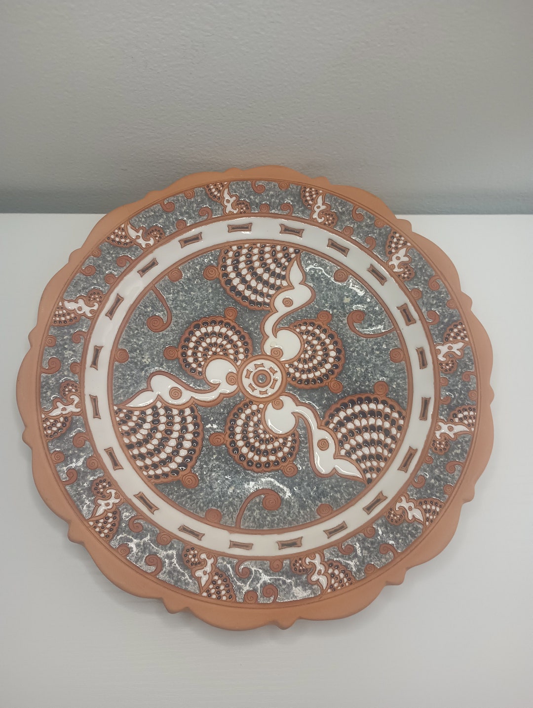 Beautiful Vintage Hand Made Clay Pottery Decorative Display Plate Made ...