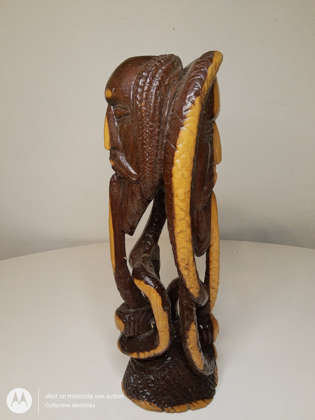 Two Toned Beautiful Hand Carved Wooden Intertwined Rastas Sculpture, 3 ...