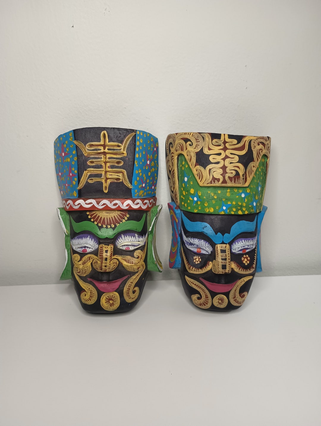 2 Unique Beautiful Hand Painted Wooden Wall Mask Decor. 6" X 4" - Etsy