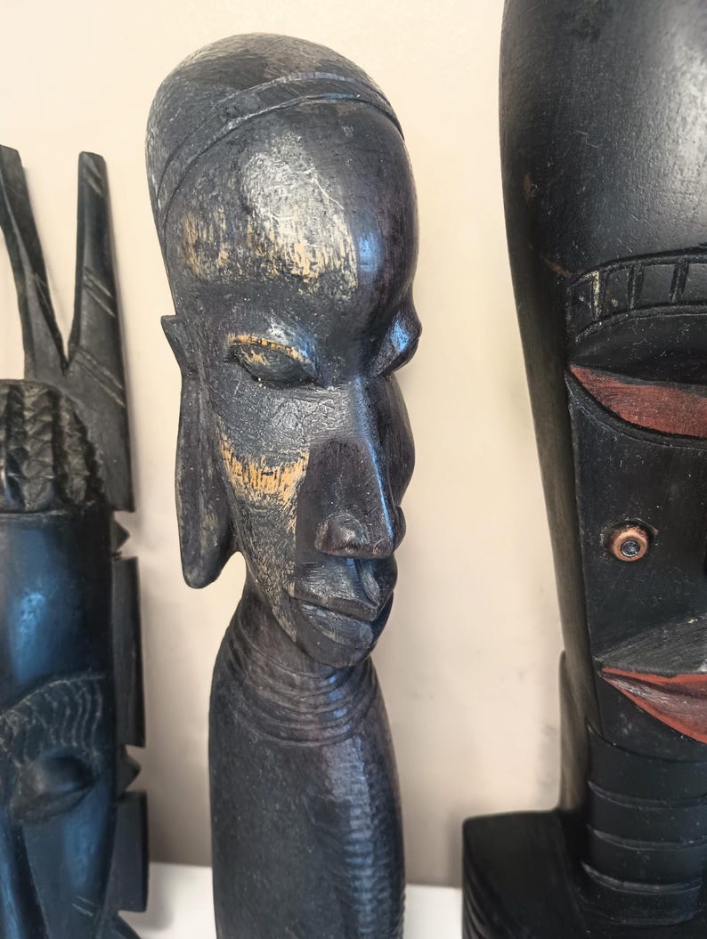 Vintage Decorative Hand Carved Wooden African Sculptures.9" X 2" 2.5" X ...