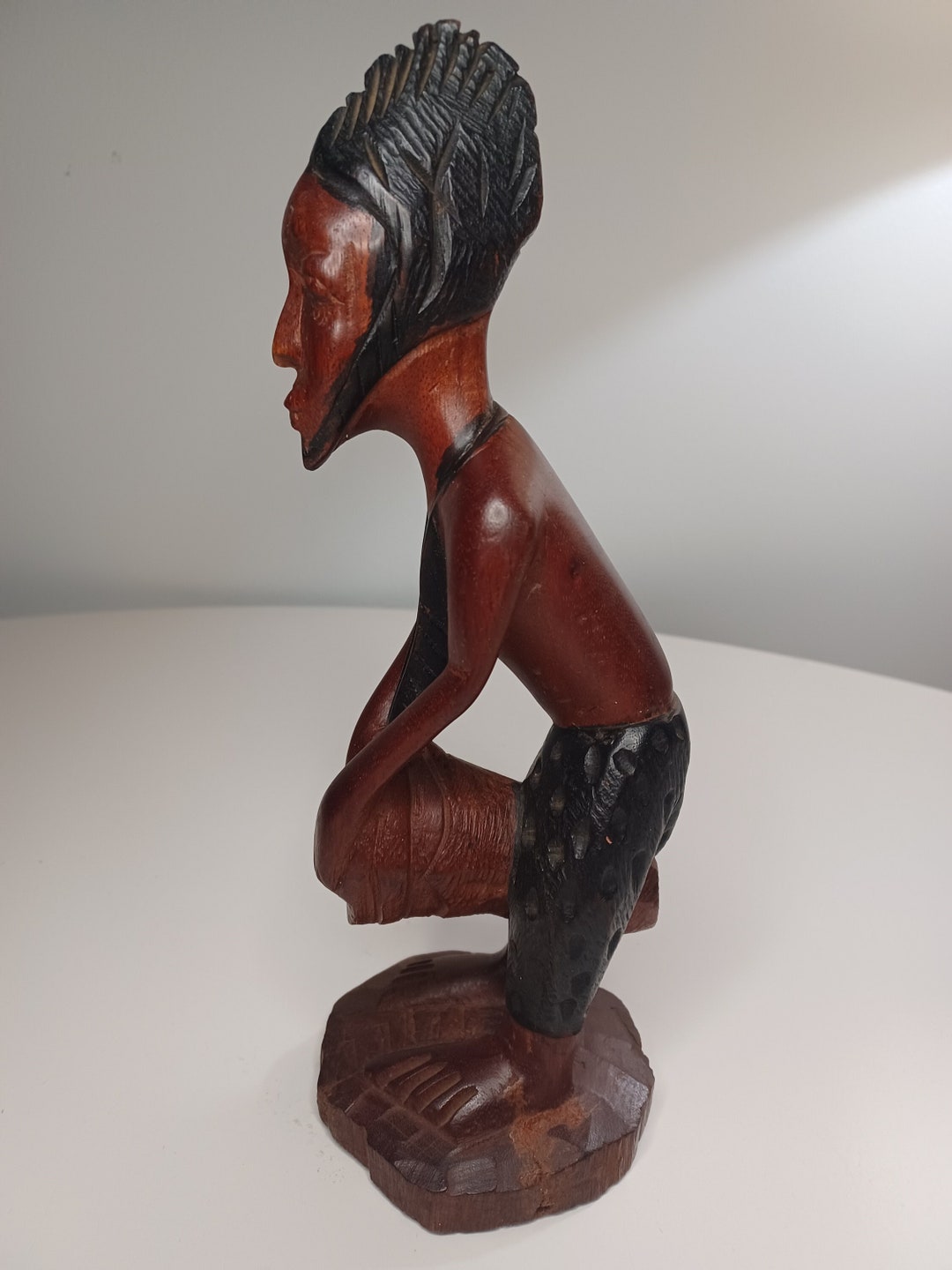 Vintage Wooden Hand Carved African Man Playing Drum Statue Figurine. 3. ...