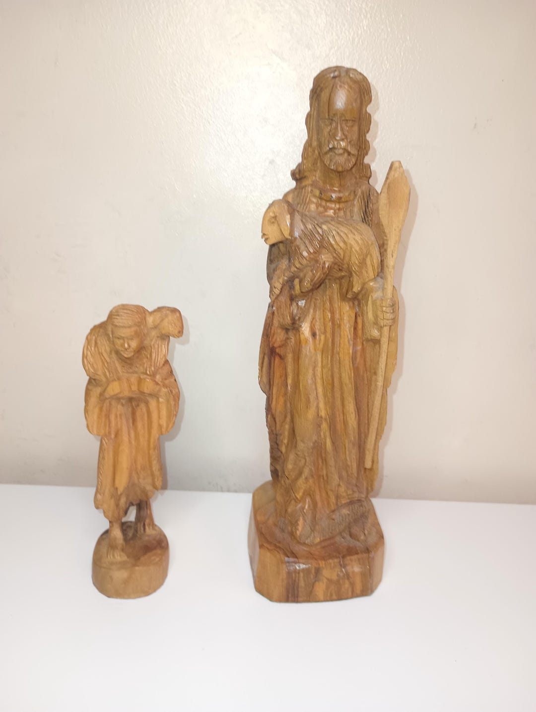 2 Vintage Hand Carved Olive Wood Statues. 2.5" X 10" 1.5" X 6" - Etsy