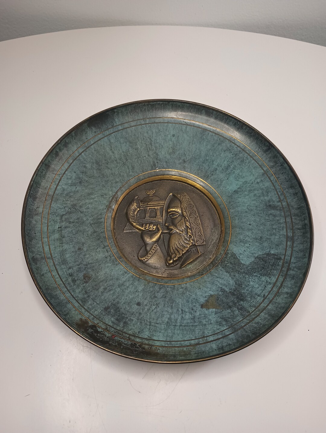 Vintage Heavy Solid Brass Pal Bell Rabbi With Shofar Plate of - Etsy