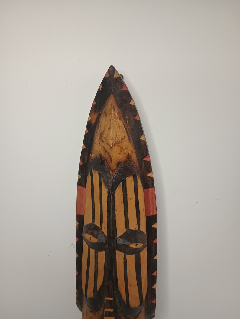 Vintage Hand Carved Wooden Wall Mask. 18" X 3.5" - Etsy