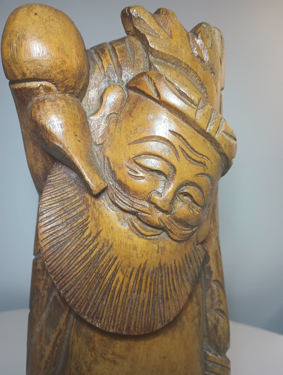 Vintage Large Chinese Wise Man Hand Carved Wooden Statue Figurine. 4.5 ...