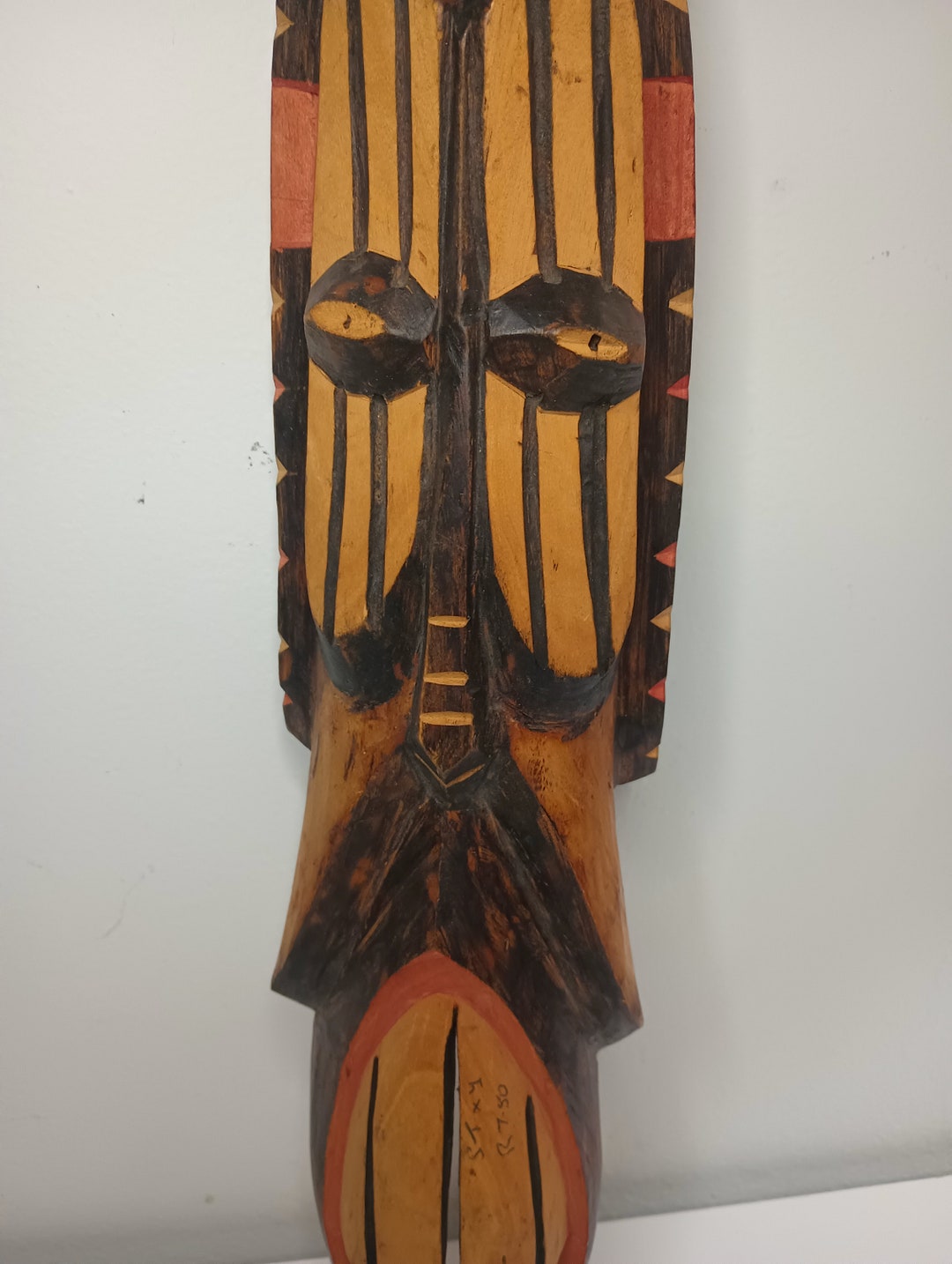 Vintage Hand Carved Wooden Wall Mask. 18" X 3.5" - Etsy