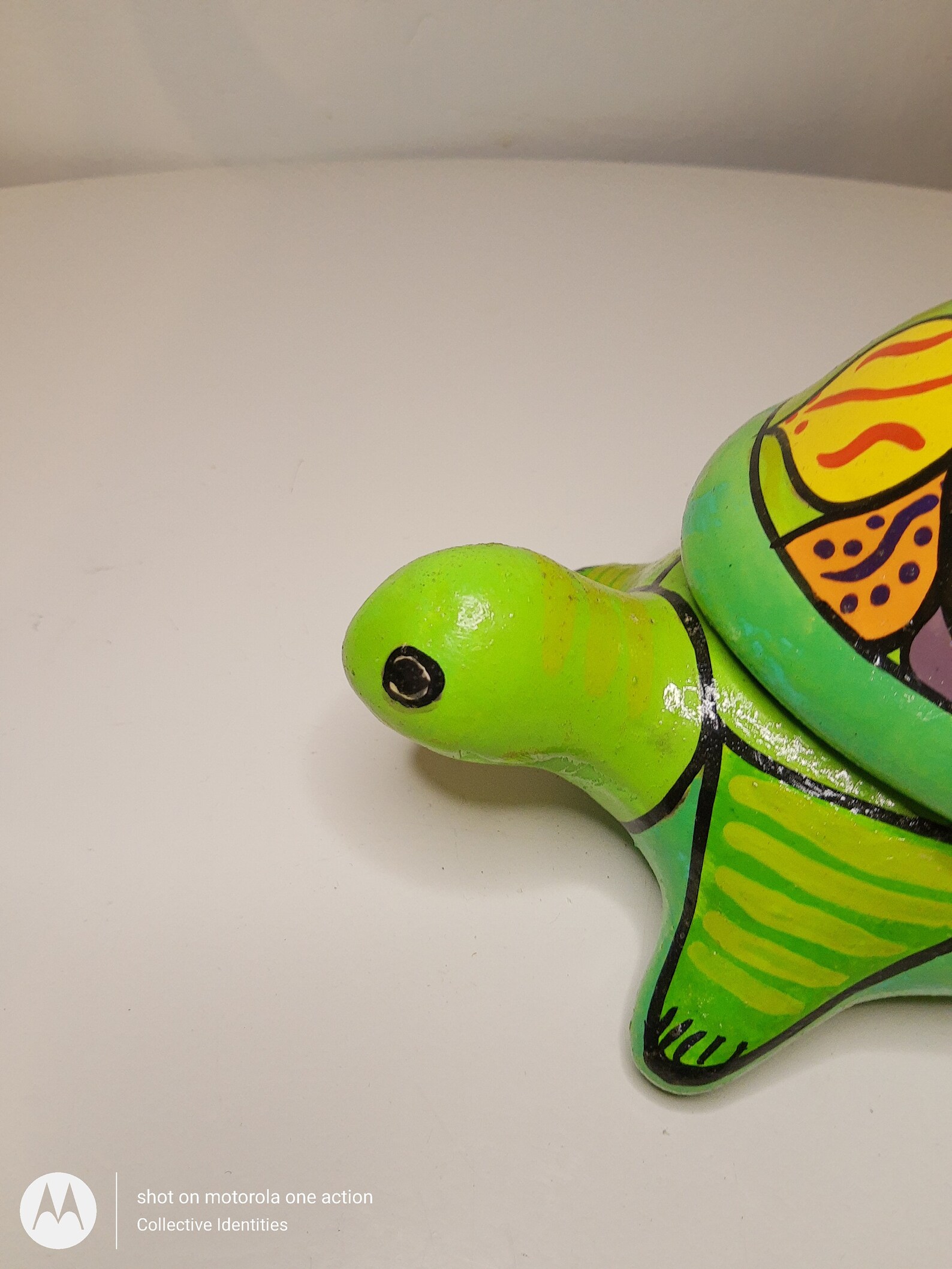 Hand painted folk art ceramic turtle with removable shell for | Etsy