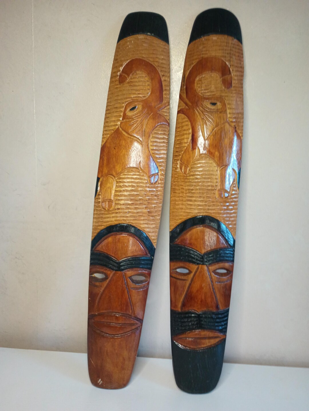 Tall Hand Carved Wooden Elephant Wall Hang Mask. 25" X 4.5" - Etsy
