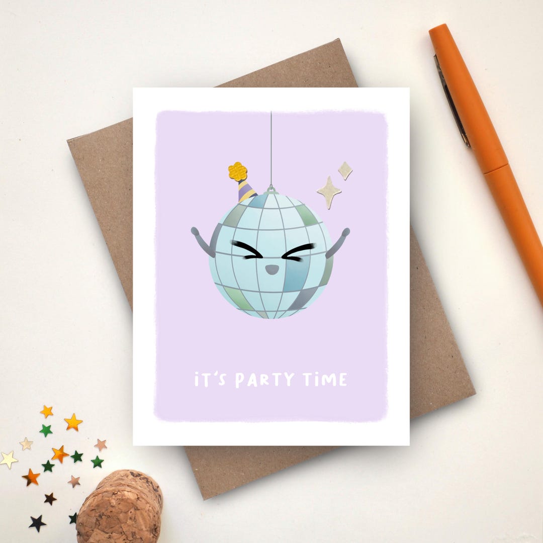 It's Party Time Card | Cute Birthday Card | Disco Ball Party Card - Etsy