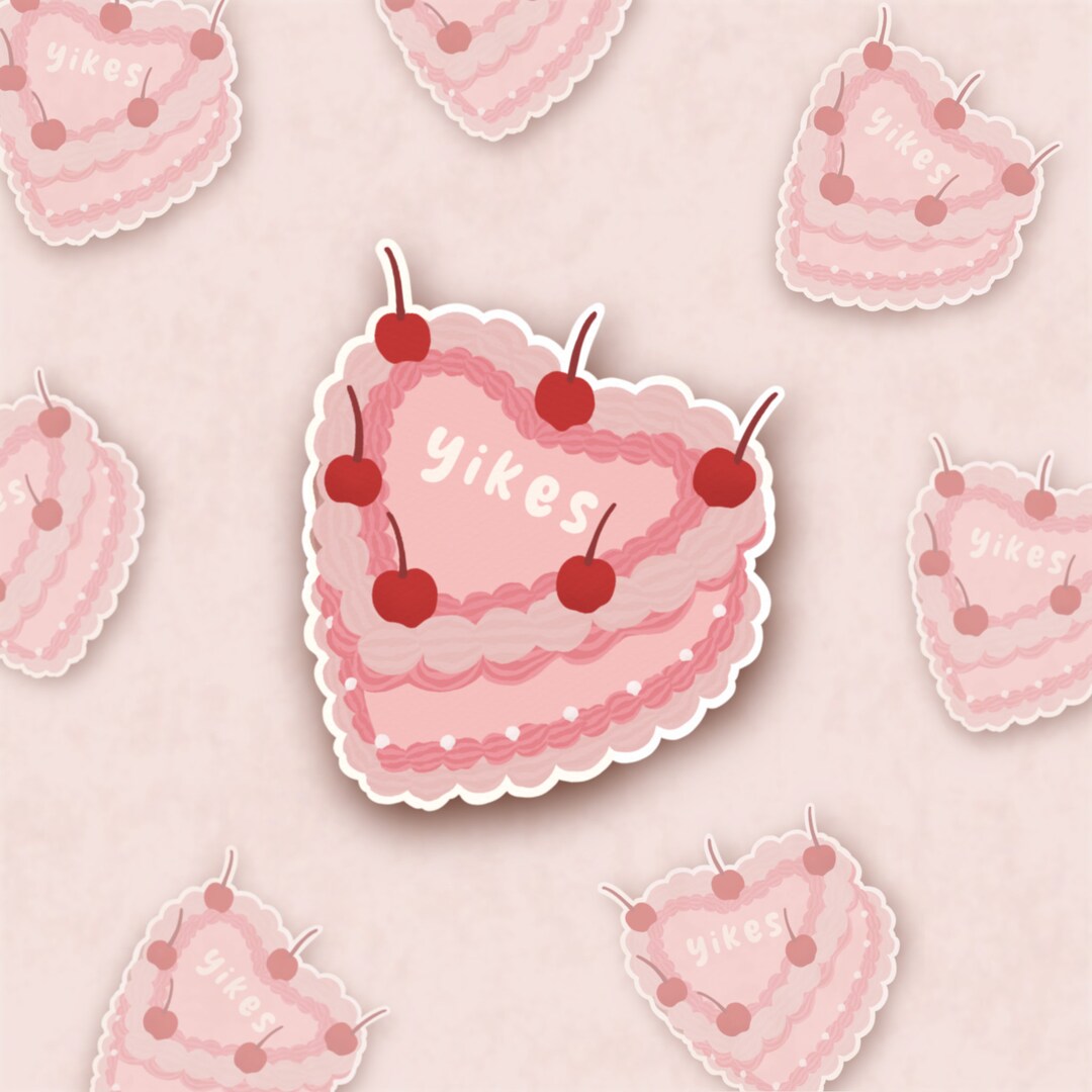 Cute Vintage Heart Cake Vinyl Sticker | Yikes Sticker | Heart Laptop ...