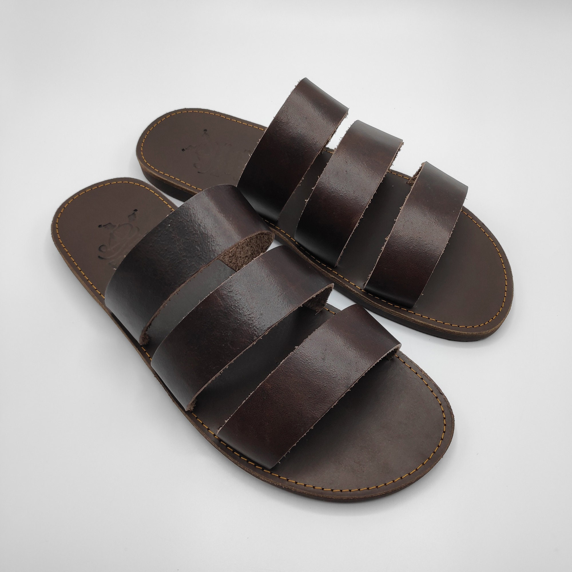 Sandalias de cuero para hombre, sandalia marrón deslizante para hombre ...