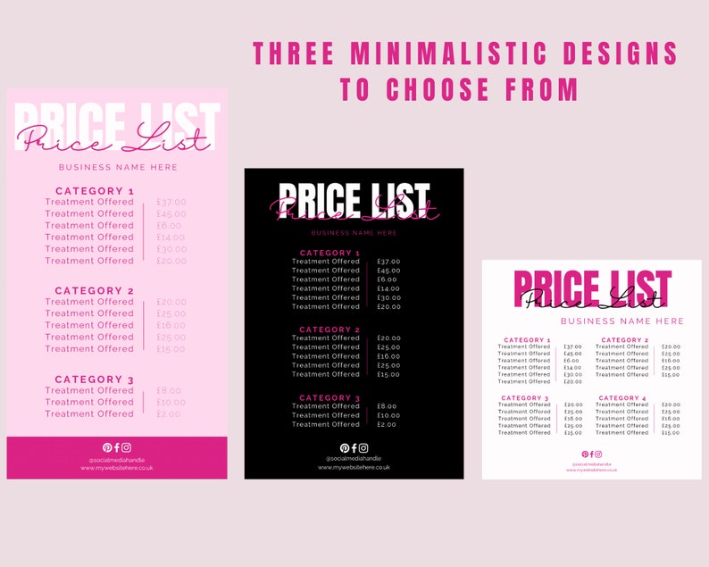 Price List Template Price List Templates Pink Black and White Bold ...