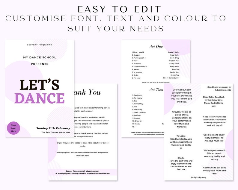 Dance Show Programme Template | Recital Program | Event Running Order ...