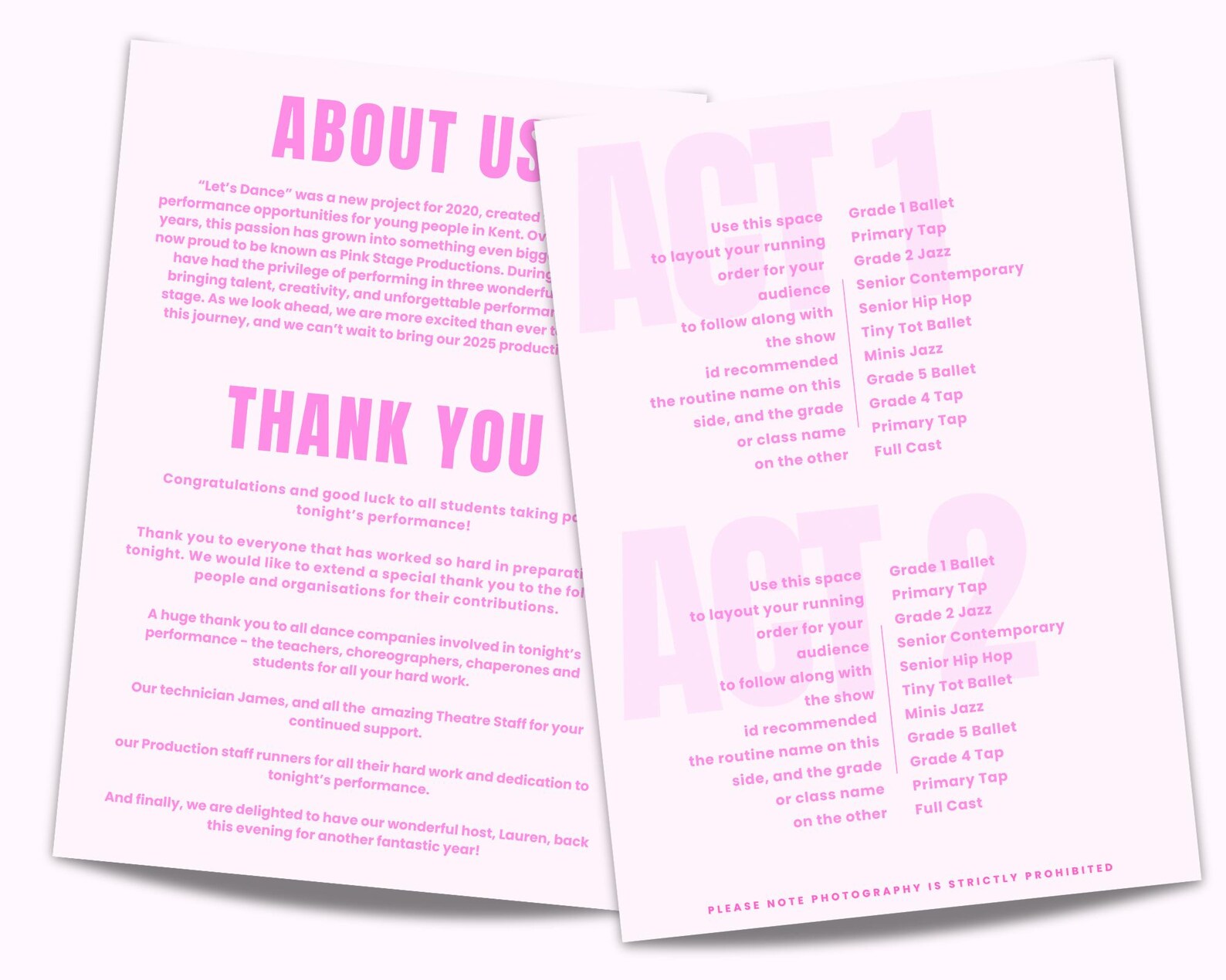 Dance Show Programme Template | Recital Program | Event Running Order ...