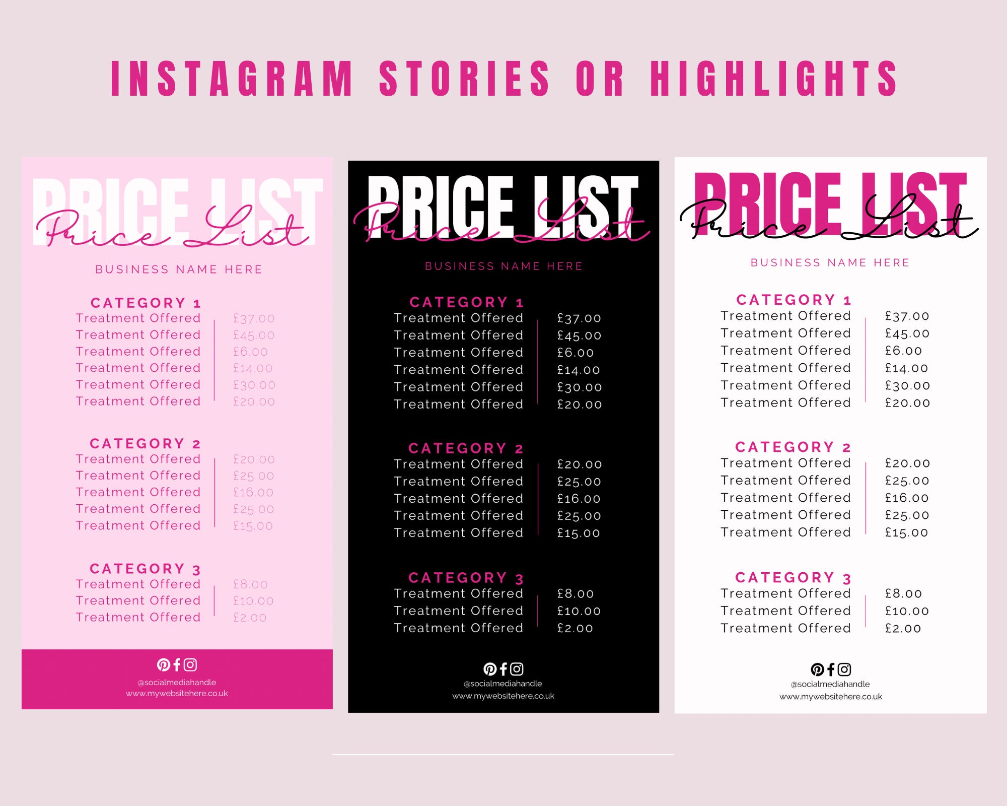 Price List Template Price List Templates Pink Black and White Bold ...