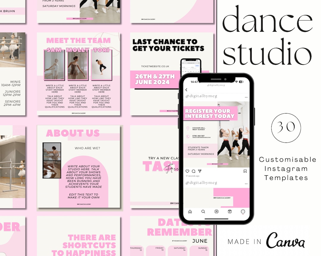 Dance Studio Instagram Template Pack | Customisable Canva Template ...