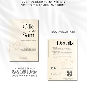 Beige Minimalist Wedding Invite Printable Template QR Code | Modern ...
