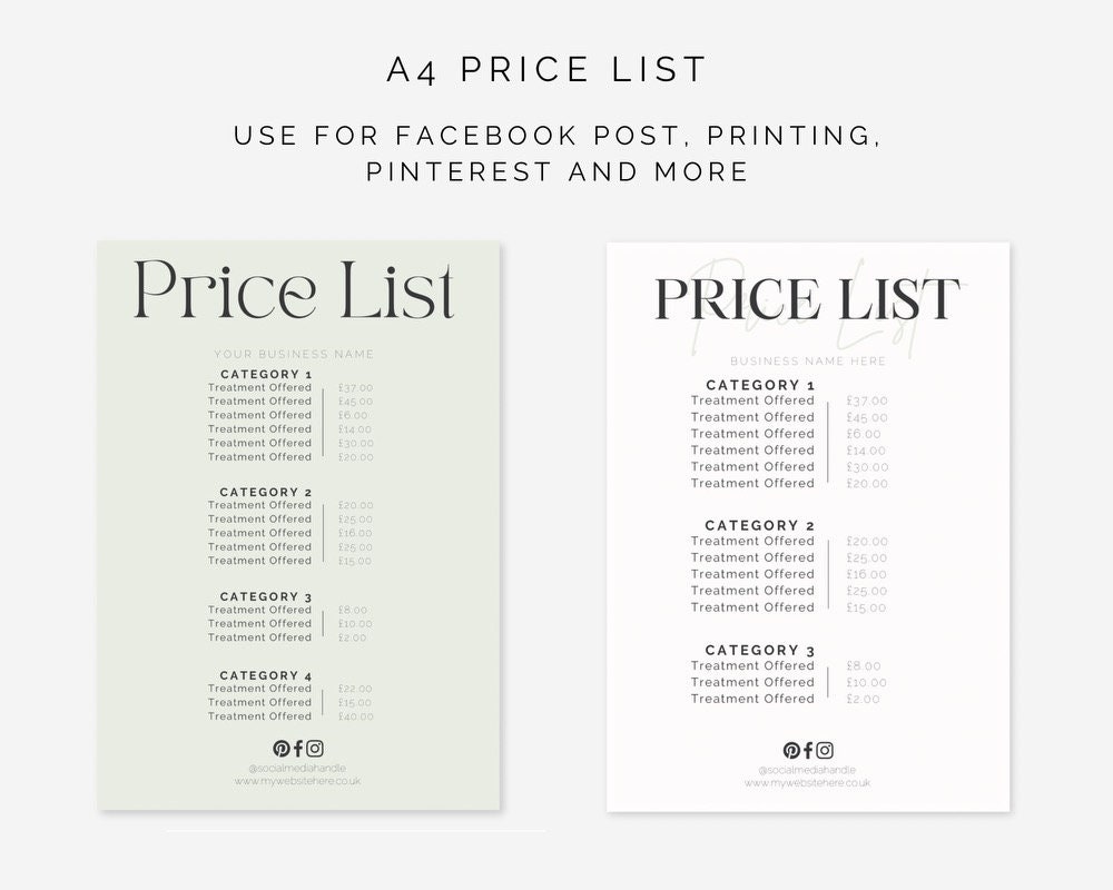 Classy Price List Template | Small Business Lash Tech Social Media ...