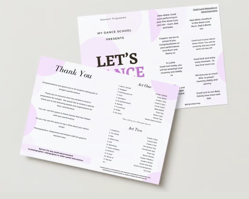 Dance Show Programme Template | Recital Program | Event Running Order ...