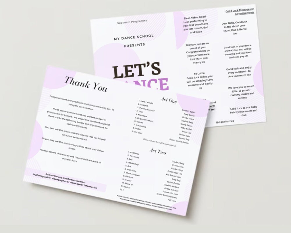 Dance Show Programme Template | Recital Program | Event Running Order ...