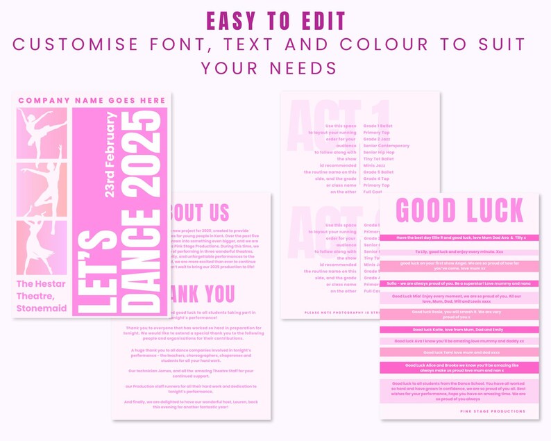 Dance Show Programme Template | Recital Program | Event Running Order ...