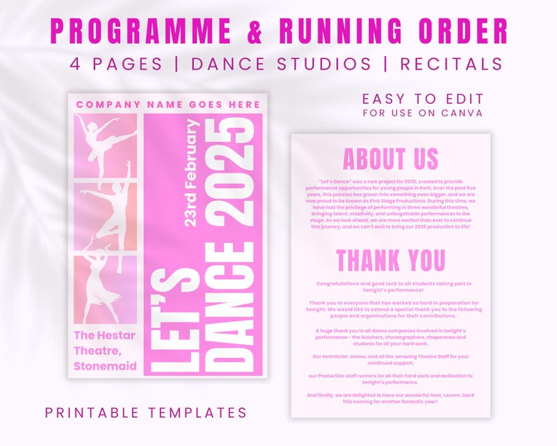 Dance Show Programme Template | Recital Program | Event Running Order ...