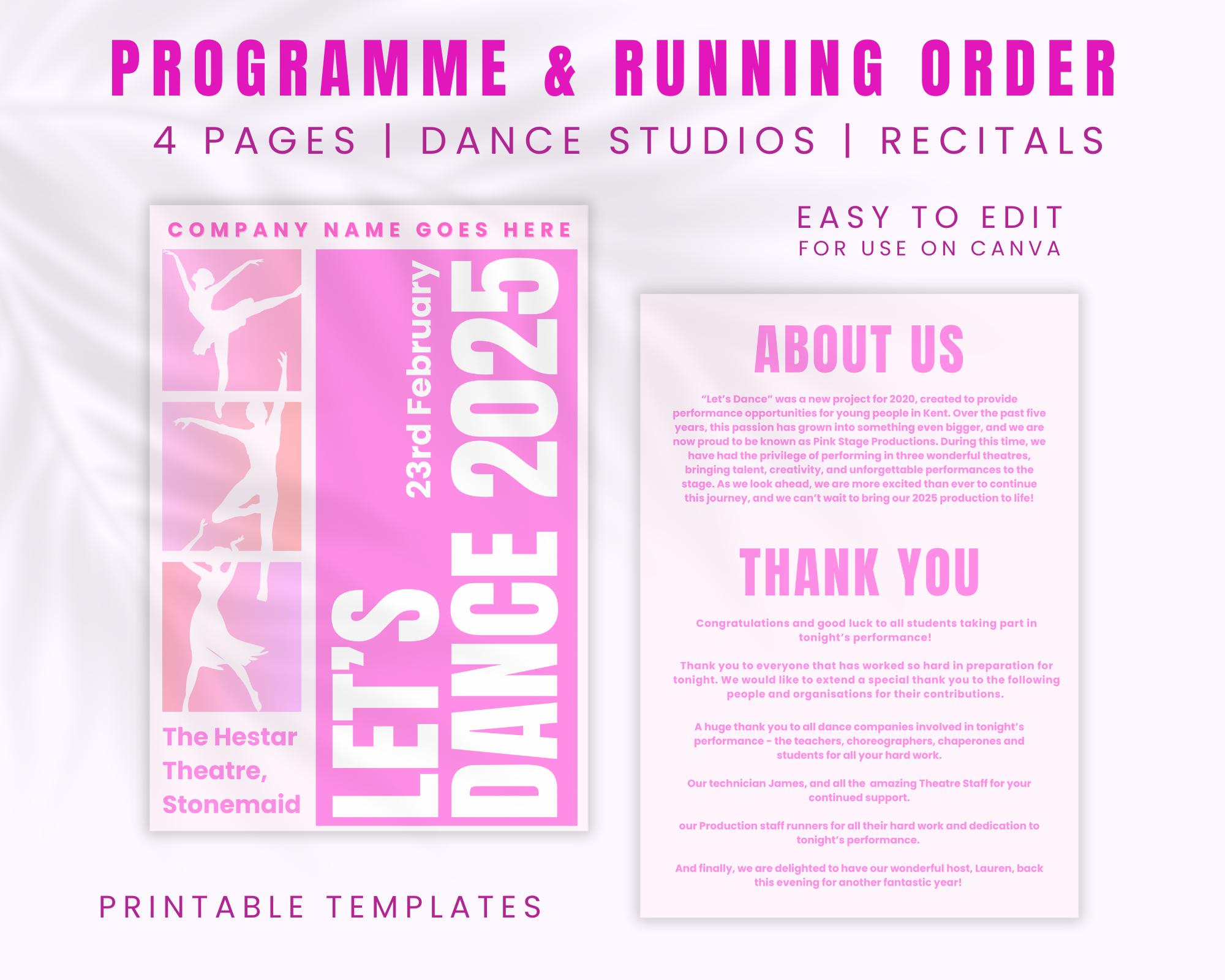 Dance Show Programme Template | Recital Program | Event Running Order ...