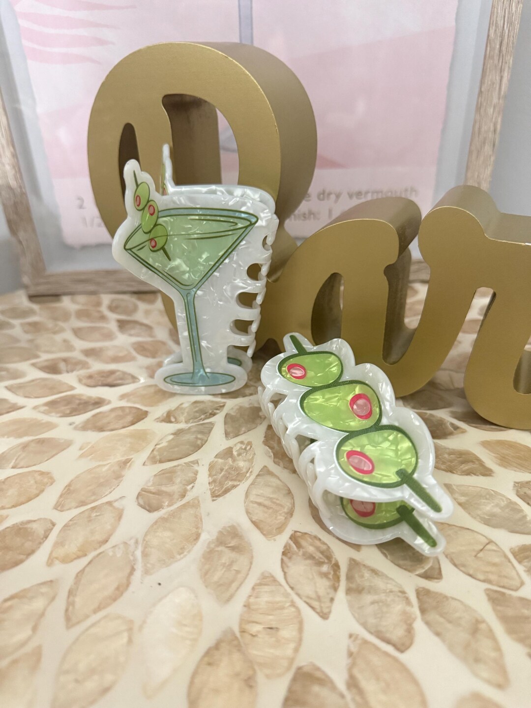 Martini and Olives Hair Claw Set: Retro Cocktail Hair Accessory - Etsy