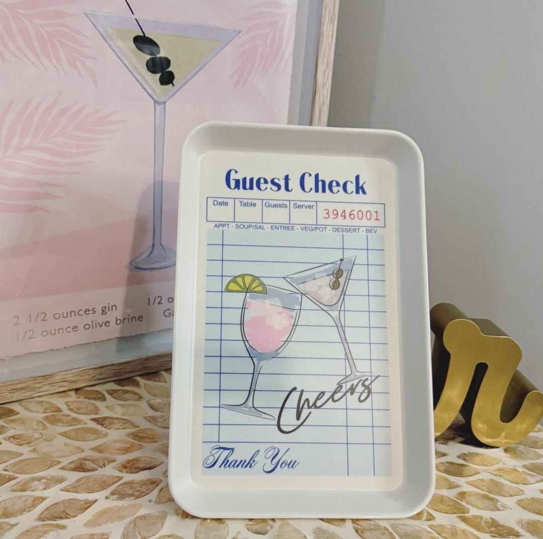 Retro Cocktail Guest Check Acrylic Trinket Bar Tray - Vintage Bar Decor ...