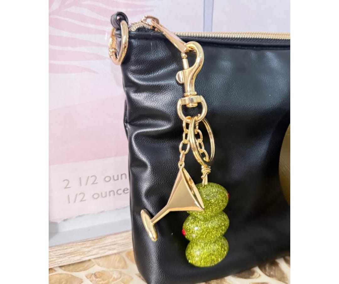Sparkling Martini Olive Keychain Charm: Cocktail Lover's Bag Accessory ...